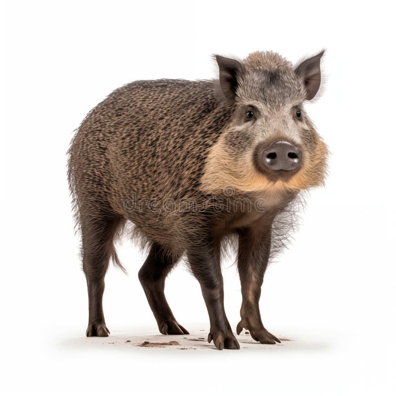 Young Wild Boar on White Background Standing on Dirt with Detailed Fur ...