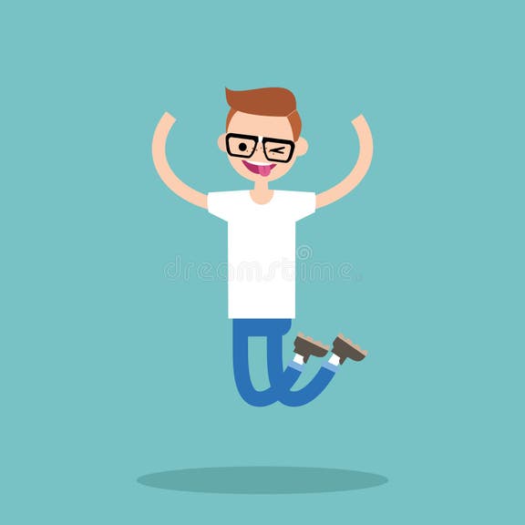 Young Winking Jumping Nerdy Boy Stock Vector - Illustration of joyful ...