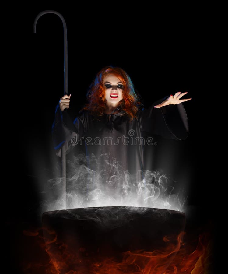 Young witch with cauldron stock photo. Image of cauldron - 47903588