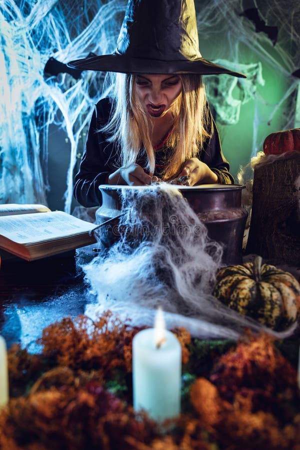 Young Witch is Cooking with Magic Bones Stock Image - Image of angry ...