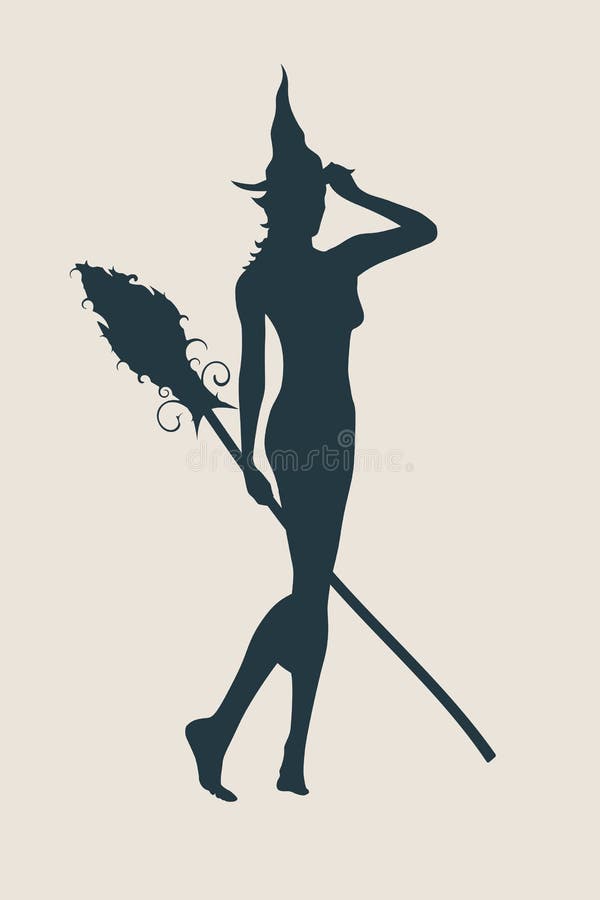 Young Witch Icon. Witch Silhouette with a Broomstick Stock Vector ...