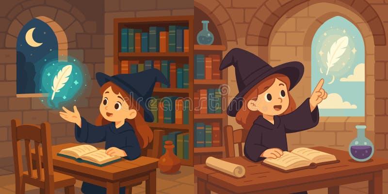 A Young Wizard at Work: Magical Study in a Fantasy Library Setting ...