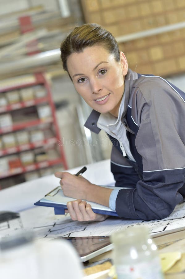Young Wman Carpenter Designing Plans Stock Photo - Image of builder ...
