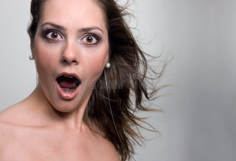 Woman Imitate Orgasmic Face. she Wear Casual but Outfit and Standing in ...