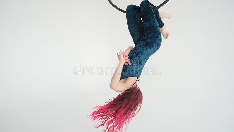 Woman Acrobat on the Hula Hoop in the White Background Stock Video ...