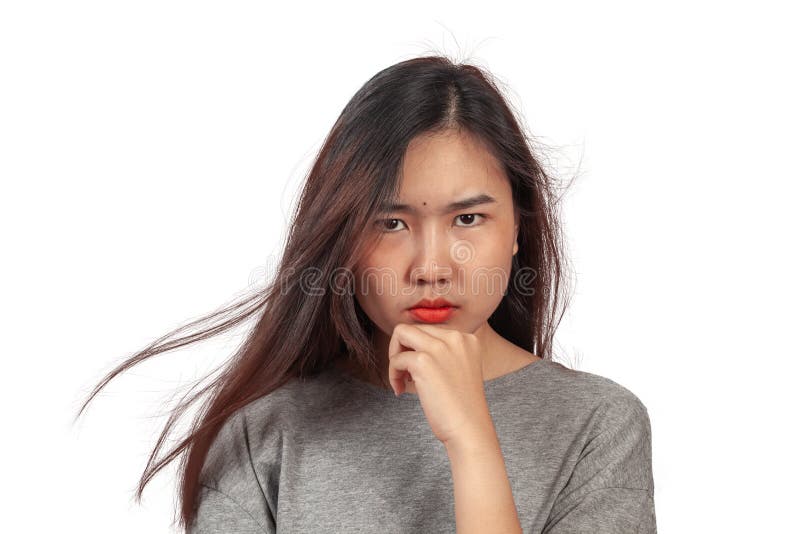 Young Woman in Action Thinking or Get Idea Stock Photo - Image of face ...