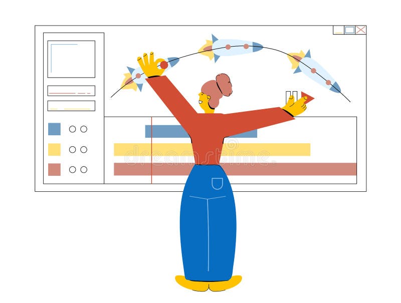 Young Woman Animator Work on Her an Animation Project Stock Vector ...