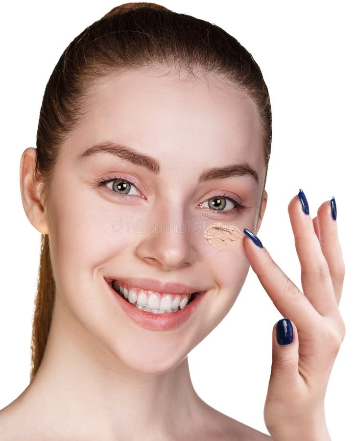 Young Woman Applying Foundation Stock Photo - Image of brown, care ...