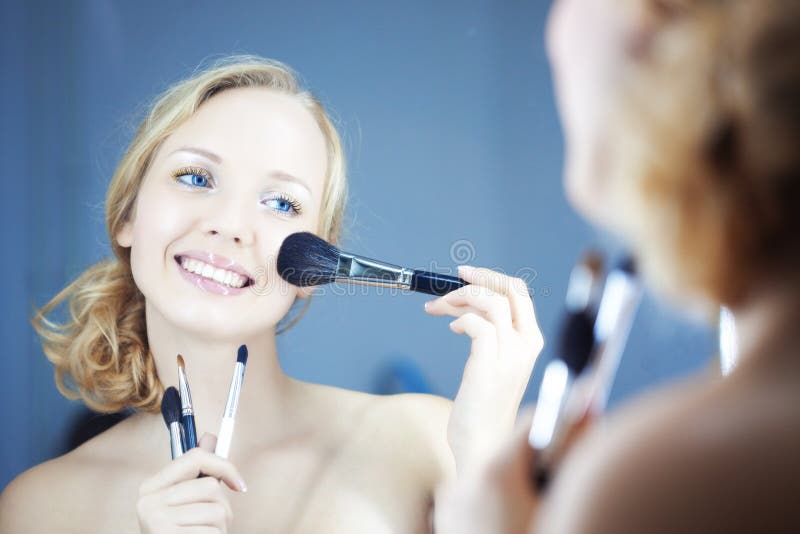 Beautiful Girl Applying Makeup Stock Photo - Image of hair, female ...