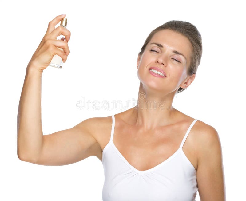 Young Woman Applying Perfume Stock Photo - Image of beautiful, model ...