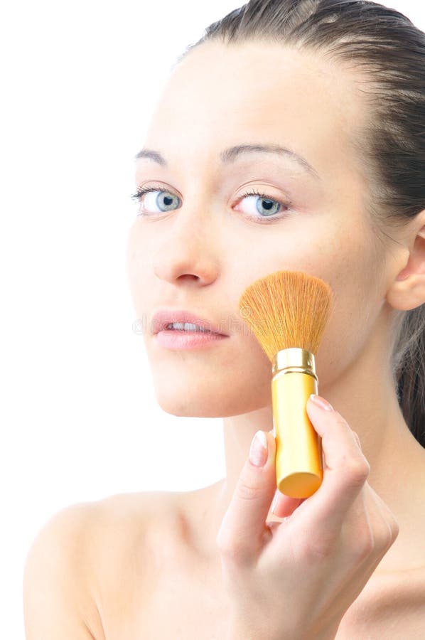 Young Woman is Applying Powder Stock Photo - Image of brush, hand: 17359412