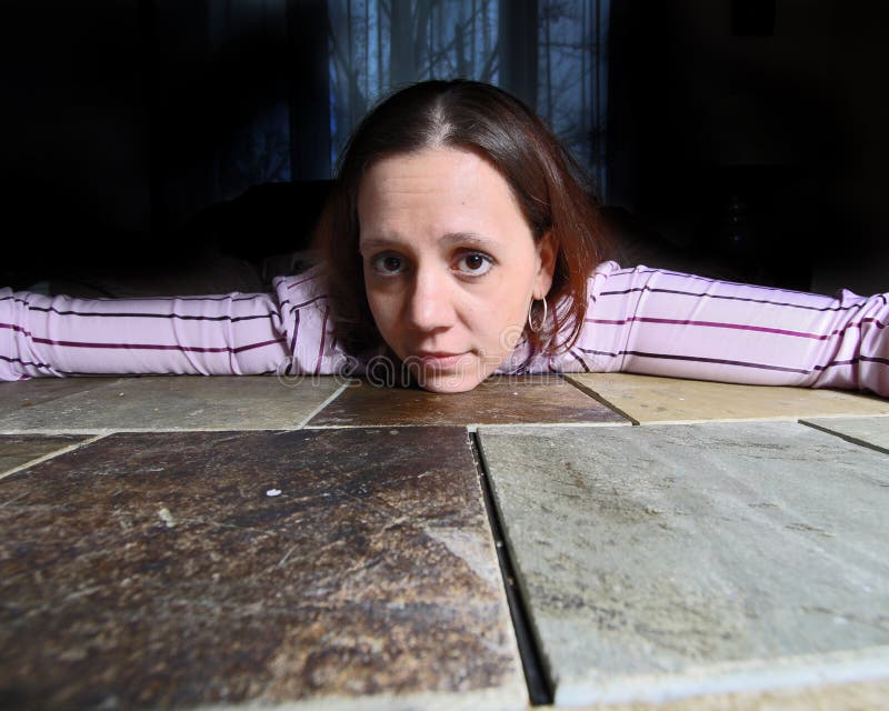 Young Woman, Arms Outstreched, on Tabletop. Stock Image - Image of ...