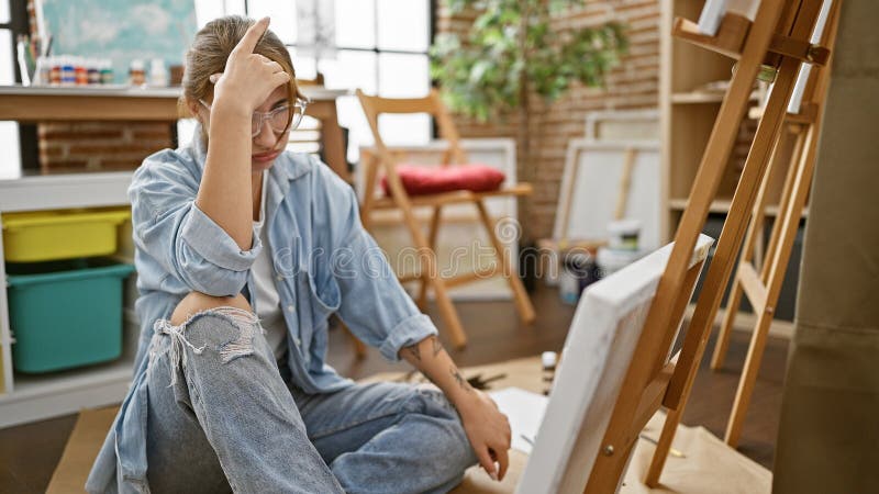Young Woman Artist Looking Draw Stressed at Art Studio Stock Image ...