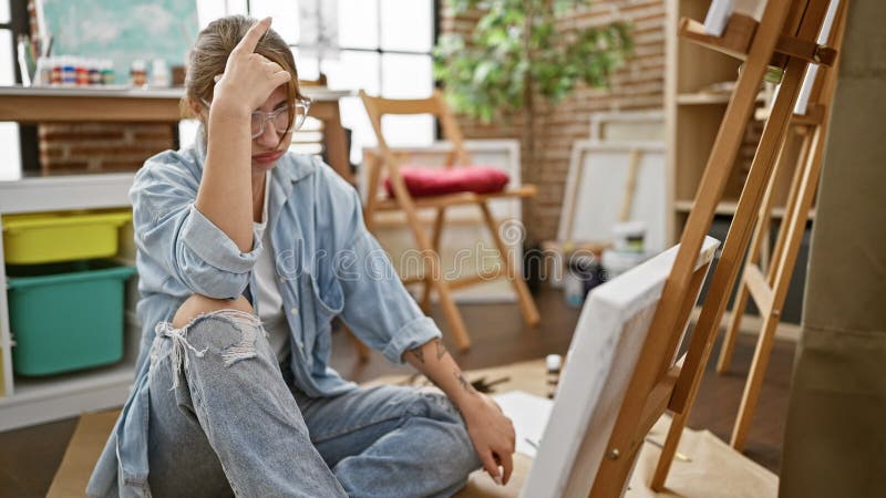 Young Woman Artist Looking Draw Stressed at Art Studio Stock Footage ...
