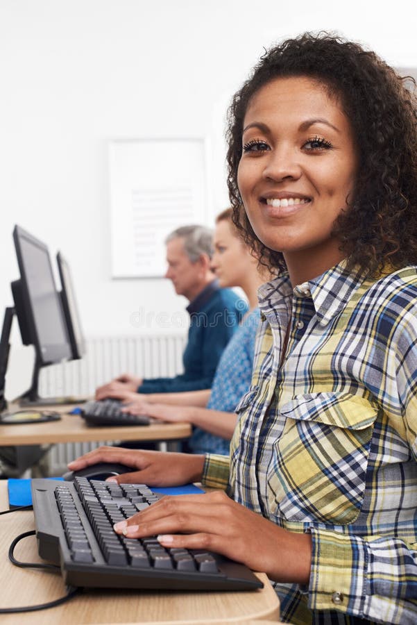Young Woman Attending Computer Class Stock Photo - Image of class ...