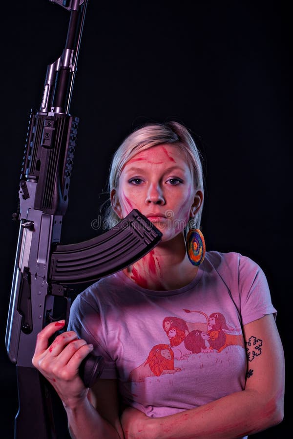 Young Woman with Automatic Rifle Stock Photo - Image of anger, adult ...