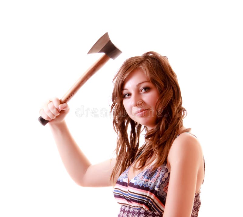 Young Woman with Axe Isolated Stock Image - Image of problem, female ...