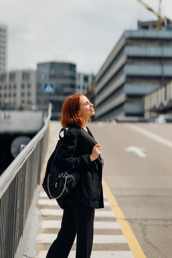 Young Woman with a Backpack on the Road Stock Image - Image of explorer ...