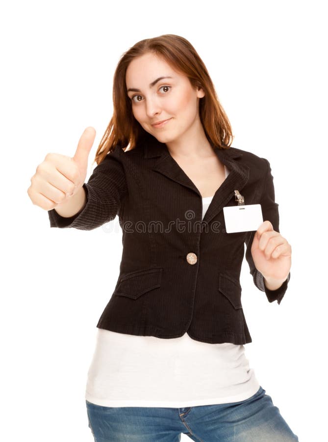Young Woman with Badge (focus on Hand) Stock Photo - Image of pretty ...