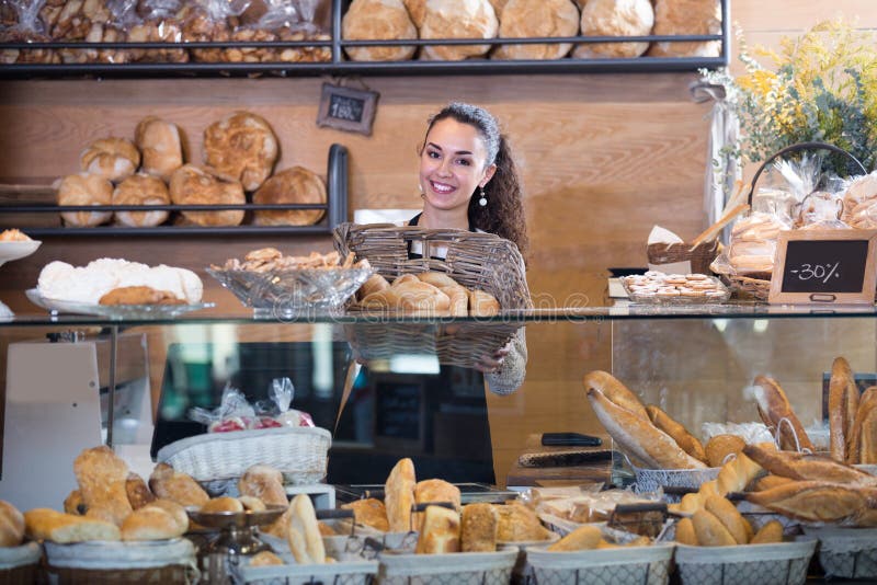 Young Woman at Bakery Display Stock Photo - Image of american, bakery ...