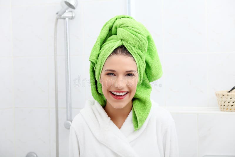 Teen girl in bathroom stock image. Image of beautiful - 20505093