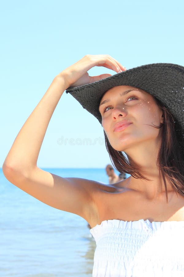 Young Woman on the Beach with Cocktail Stock Photo - Image of skin ...