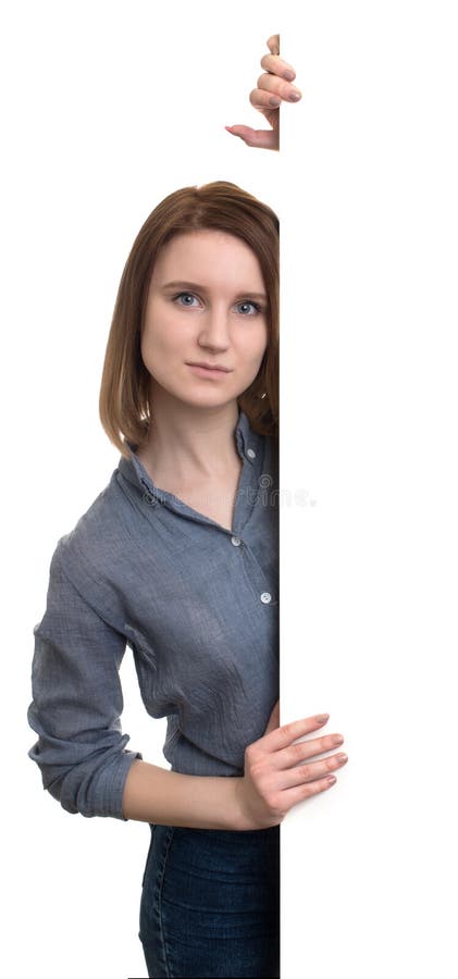 Young Woman Behind the White Stand Stock Image - Image of friendly ...