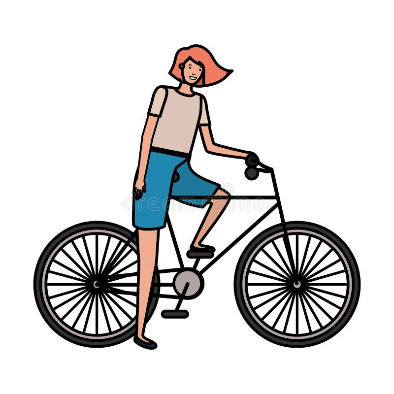 Young Woman in Bicycle Character Stock Vector - Illustration of ...