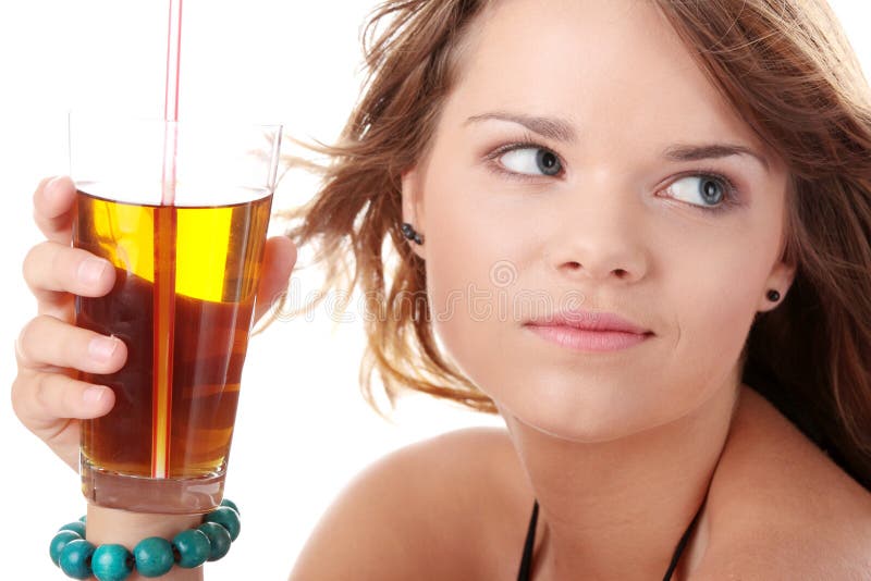 Young Woman in Bikini Drinking Ice Tea Stock Image - Image of food ...