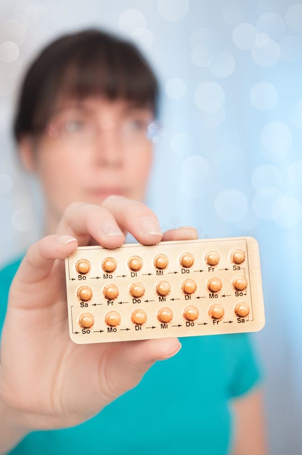 Young Woman with Birth Control Pills Stock Image - Image of glasses ...
