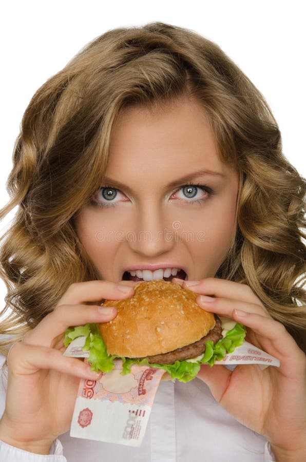 Young Woman Biting a Burger from RUR Stock Photo - Image of blonde ...