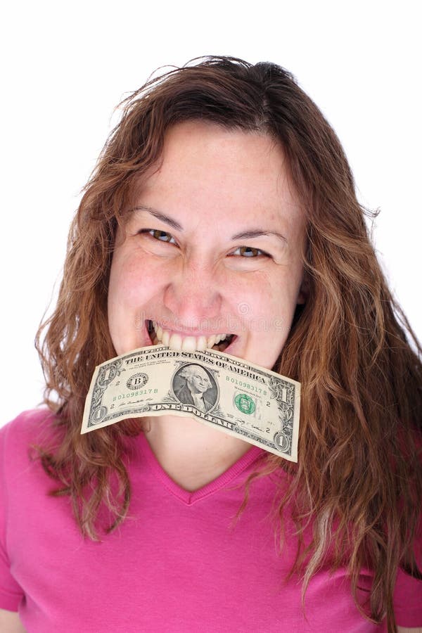 Angry woman eat money stock photo. Image of expression - 27444762