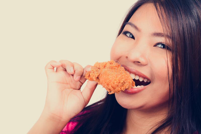 Asian Women Eating Fried Chicken Stock Image - Image of young, portrait ...