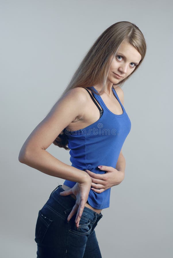 Beautiful Woman in Blue Robes #1 Stock Image - Image of posture, long ...