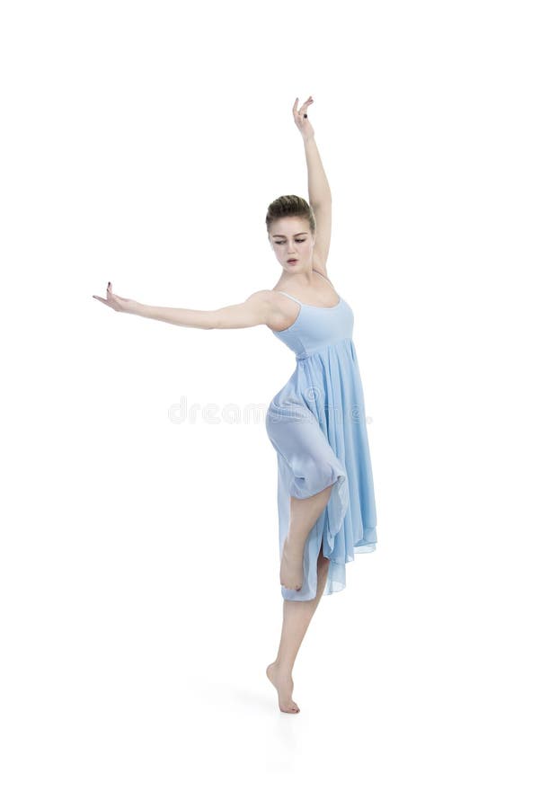 A Young Woman in Blue Dancing Ballet Stock Photo - Image of activity ...