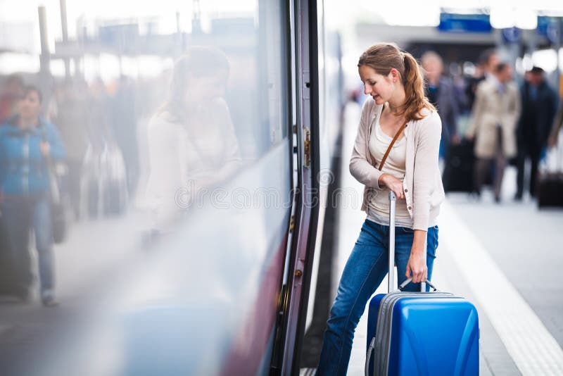 Young Woman Boarding a Train Stock Image - Image of girl, journey: 28163233