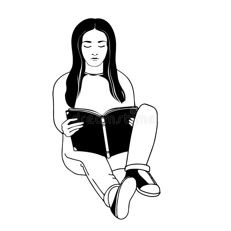 Young Woman With Book Girl Sitting And Reading Vector Stock Vector