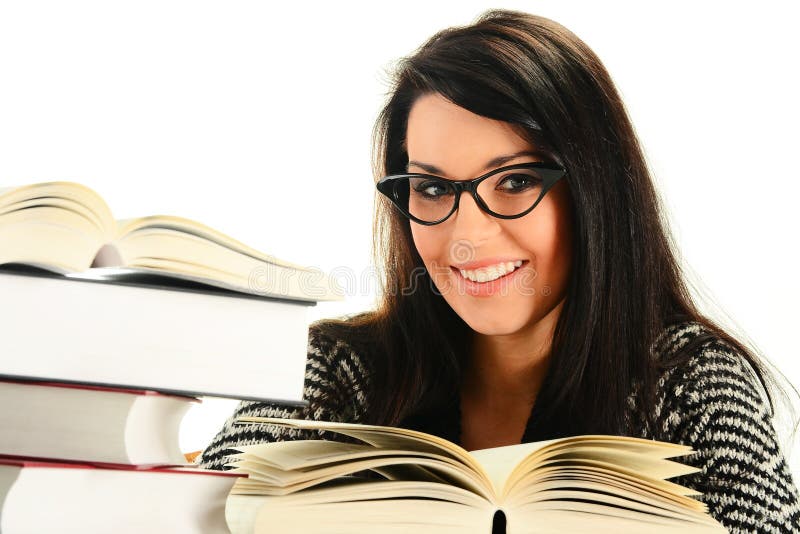Young Woman with Books Isolated on White Stock Photo - Image of ...