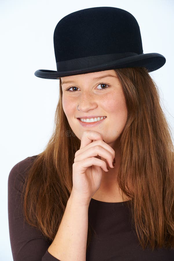 Young Woman with Bowler- Hat Stock Image - Image of beauty, model: 35232119
