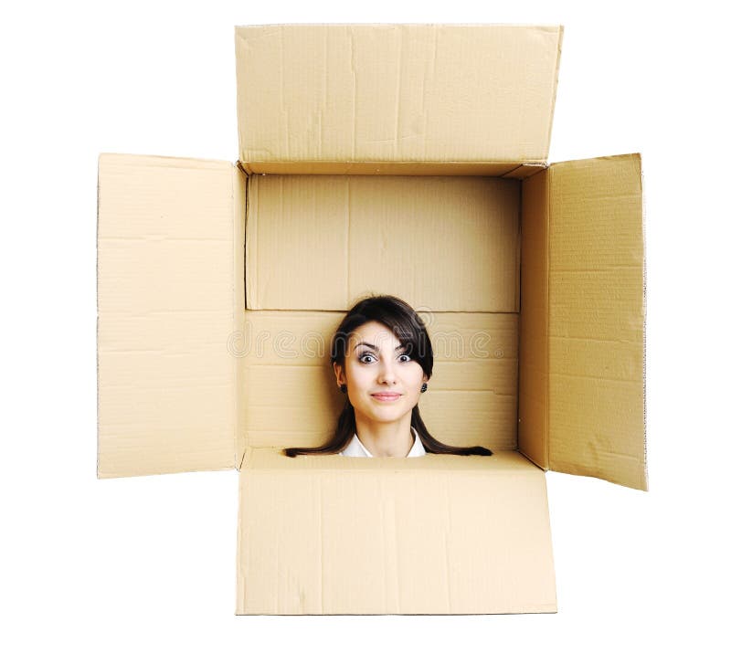 Young woman in a box stock image. Image of house, beauty - 18047469