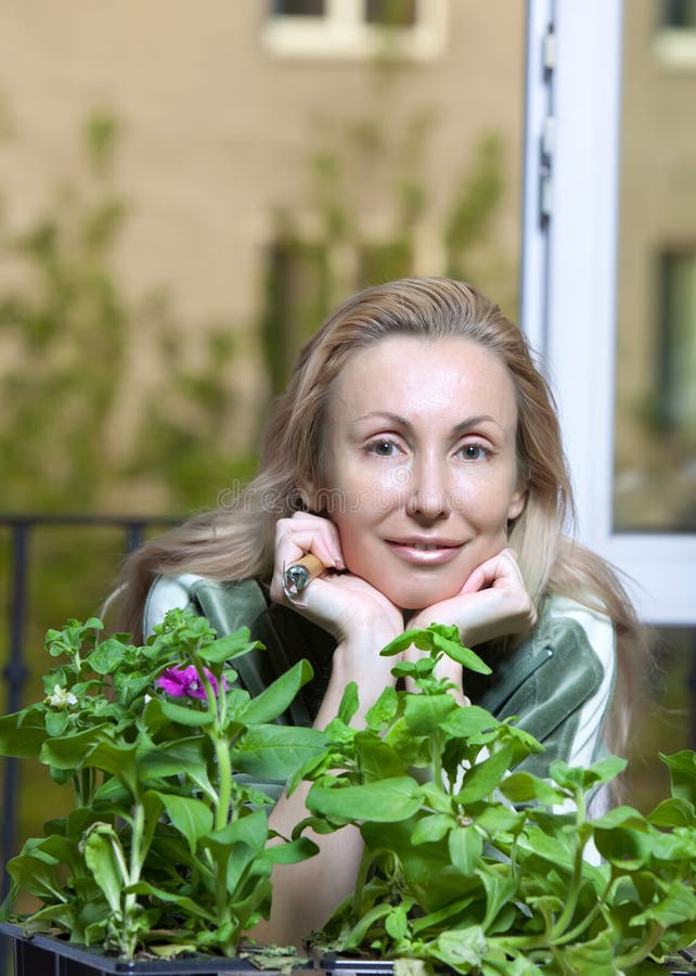 The Young Woman and Box with Seedling Stock Image - Image of flowers ...