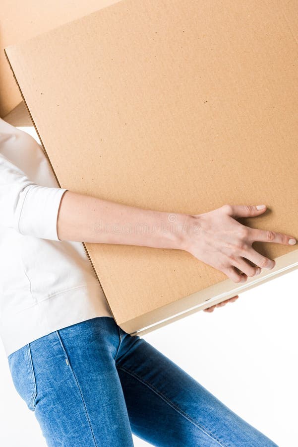 Young woman with boxes stock image. Image of packing - 125620813