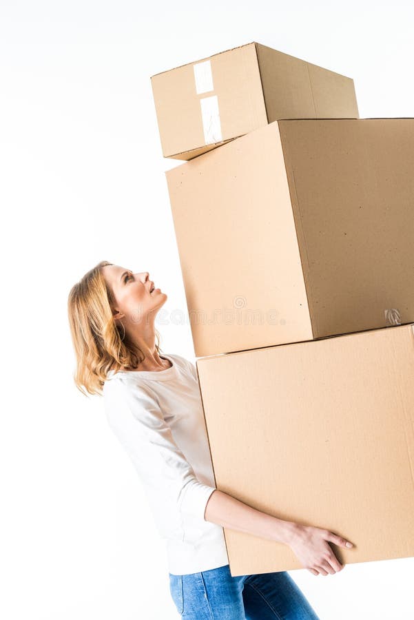 Young woman with boxes stock image. Image of caucasian - 90410011