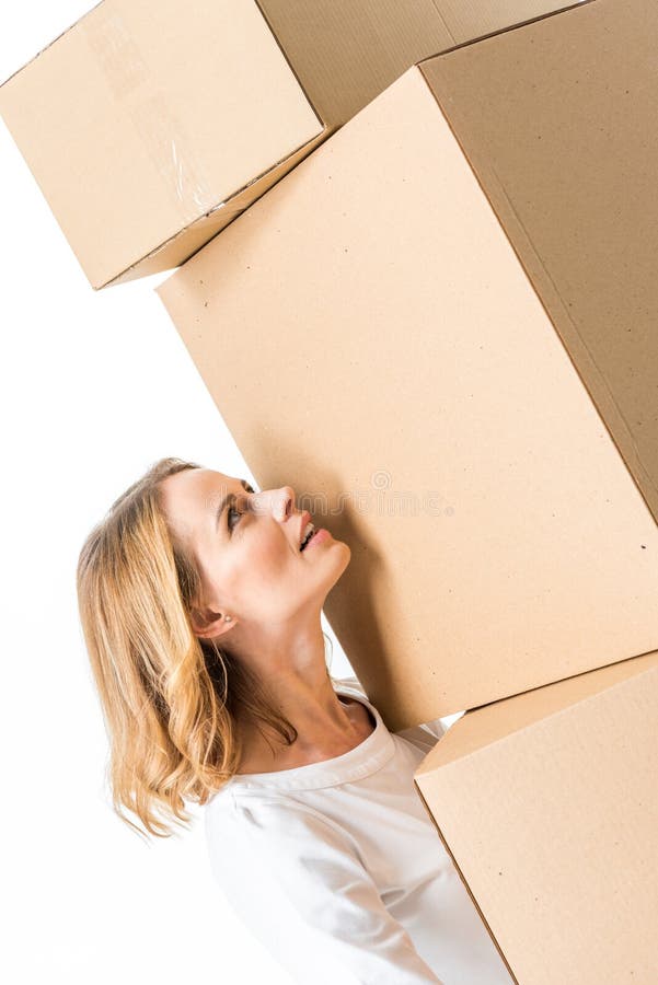 Young woman with boxes stock image. Image of vertical - 90410053