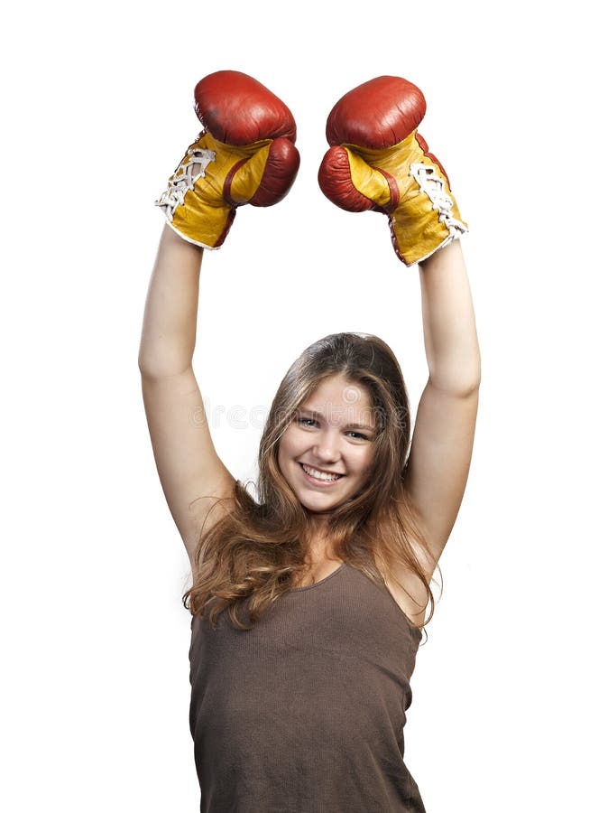 Young Woman with Boxing Gloves Stock Image - Image of female, black ...