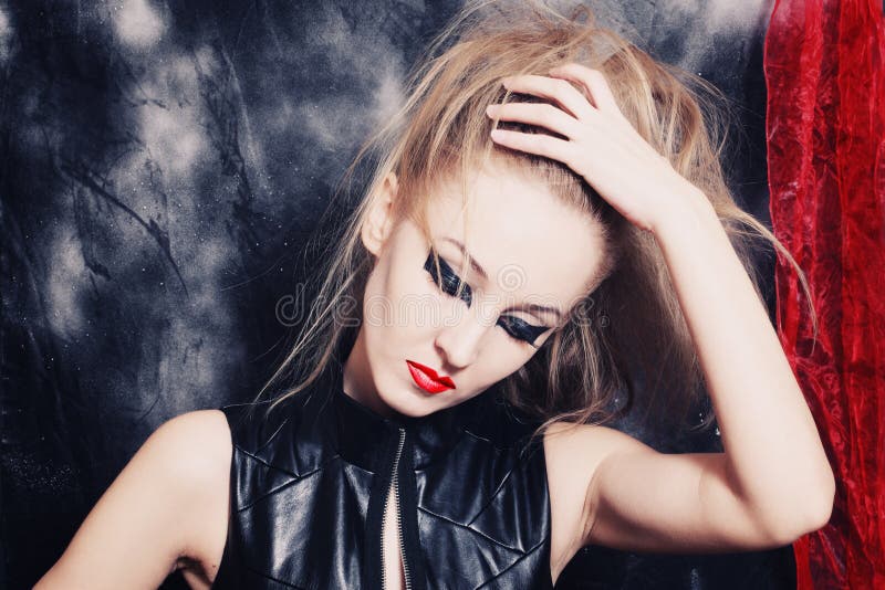 Young Woman with Bright Gothic Makeup Stock Image - Image of dark ...