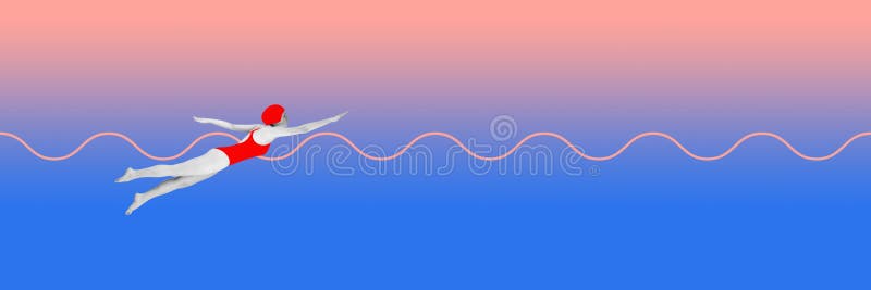 Young Woman in Bright Red Suit Moving through Stylized Waves on ...