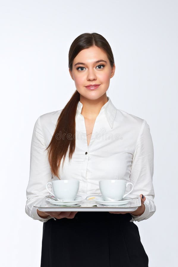 Young woman brings coffee stock photo. Image of drink - 65737906