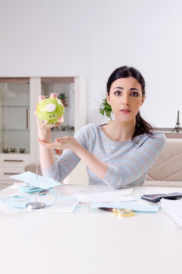 Young Woman in Budget Planning Concept Stock Photo - Image of money ...