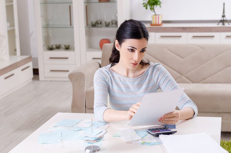 Young Woman in Budget Planning Concept Stock Image - Image of overspend ...